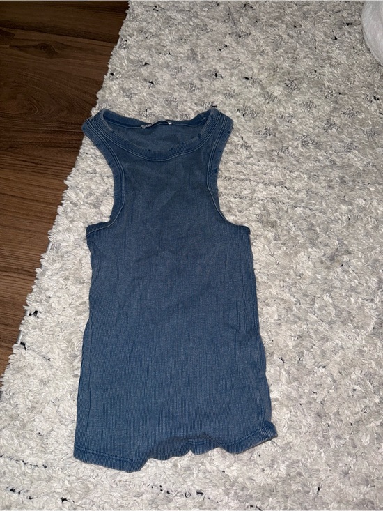 Zara | Tops | Zara Dusty Blue Ribbed Crewneck Tank | Poshmark